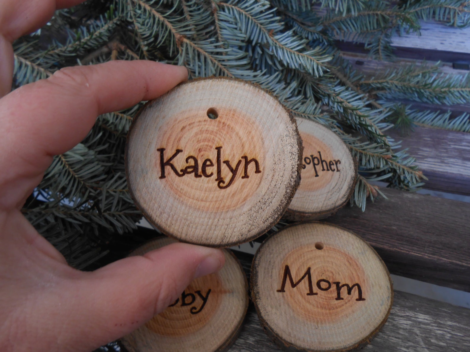 CHRISTMAS STOCKING NAME Tags. Personalized Wood Round Live - Etsy