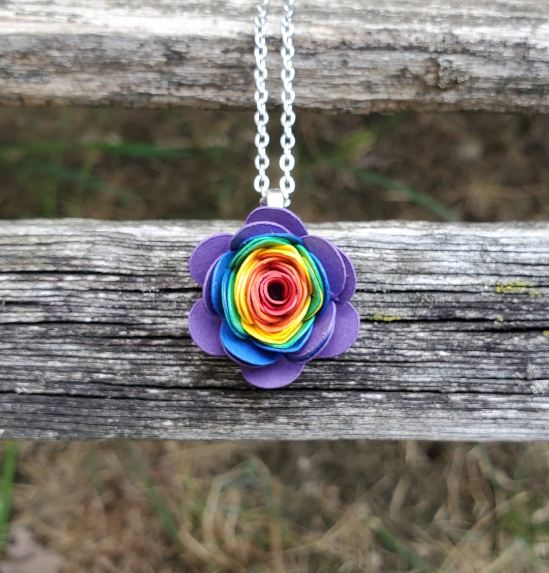 Rainbow Paper Flower Necklace. Gifts for Women, Mom, First Anniversary ...