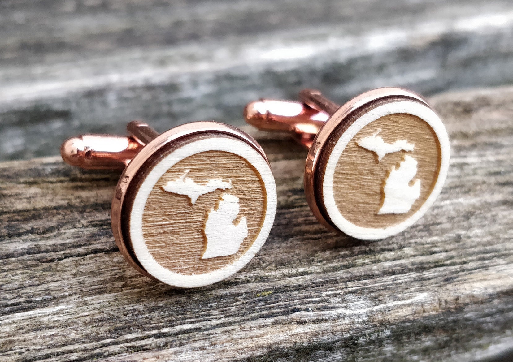 Wood STATE Cufflinks. Michigan. Laser Engraved. Wedding, Men's ...
