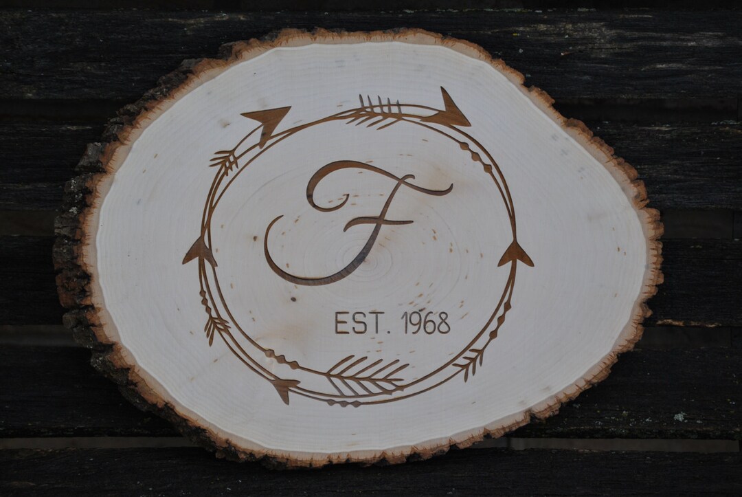 Personalized Wood Monogram Sign. Rustic Wedding Gift. Wood Round, Laser ...