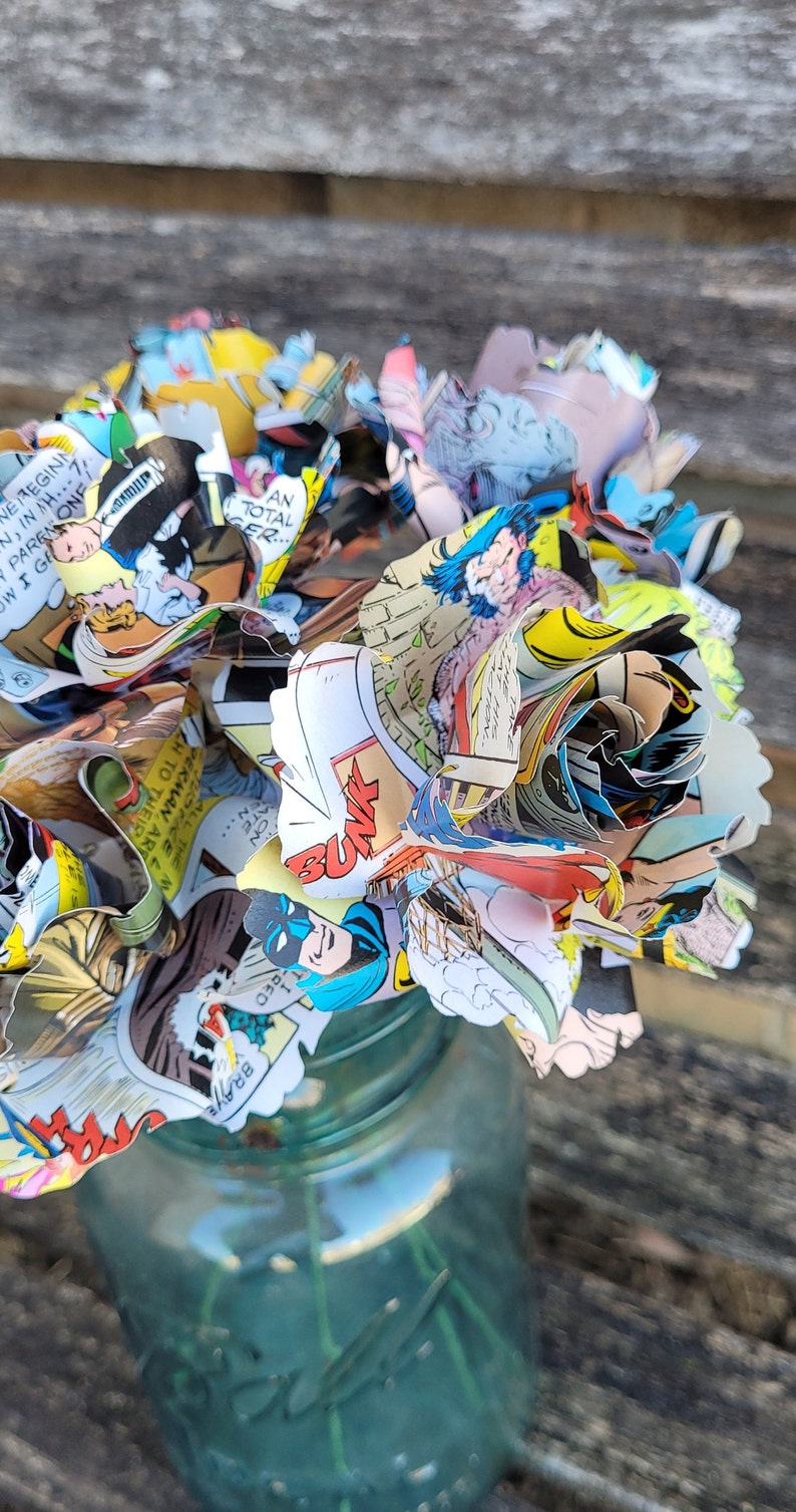 6 Comic Book Roses. Wedding, Birthday, First Anniversary, Centerpiece ...