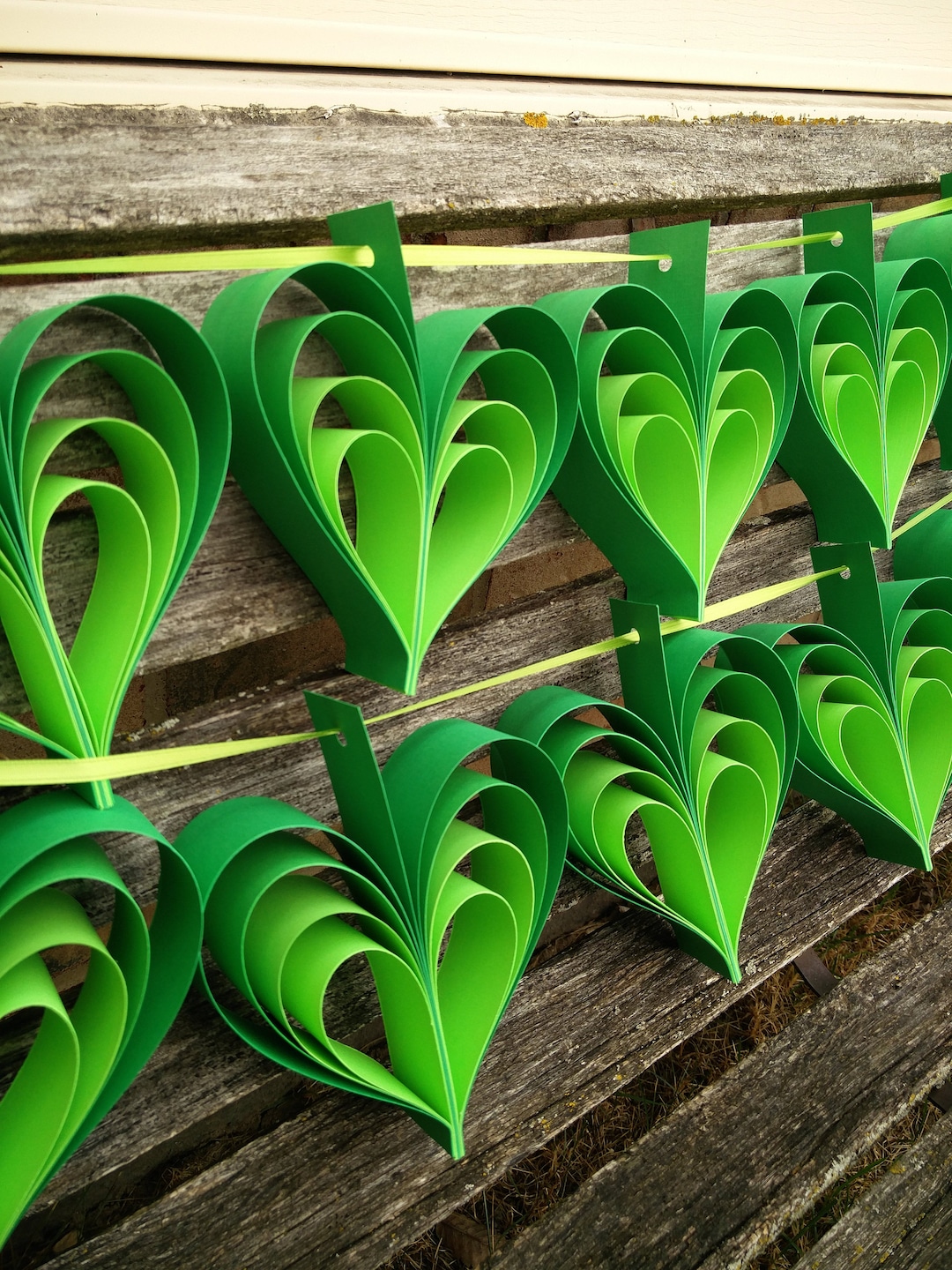 Green Ombre Heart Garland, 10 Hearts. Wedding Decor, Shower Decoration ...