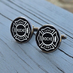 Firefighter Cufflink. Leather, Engraved. Wedding, Groom, Groomsmen Gift ...