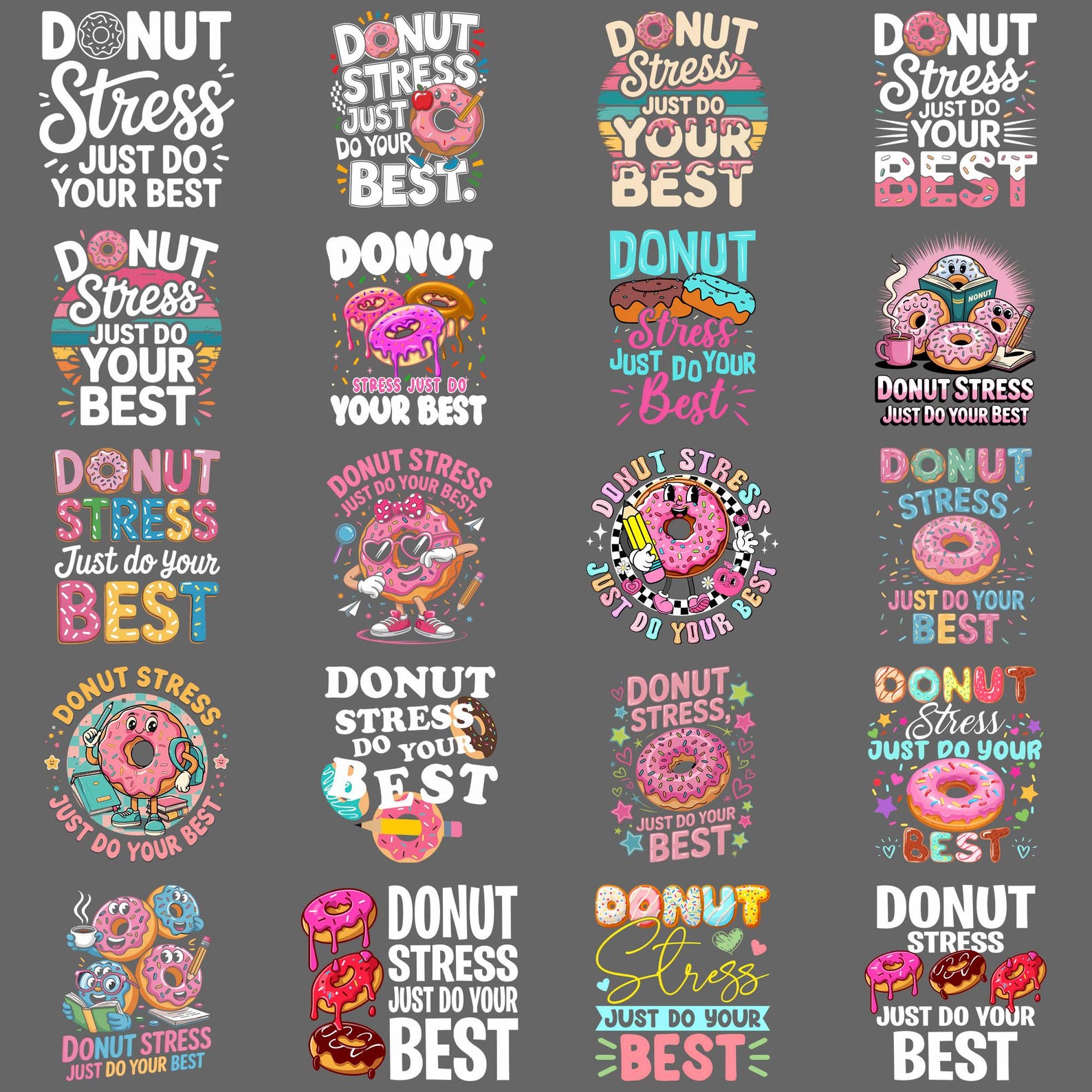 Donut Stress Do Your Best PNG, Motivational Quote Clipart, Cute ...