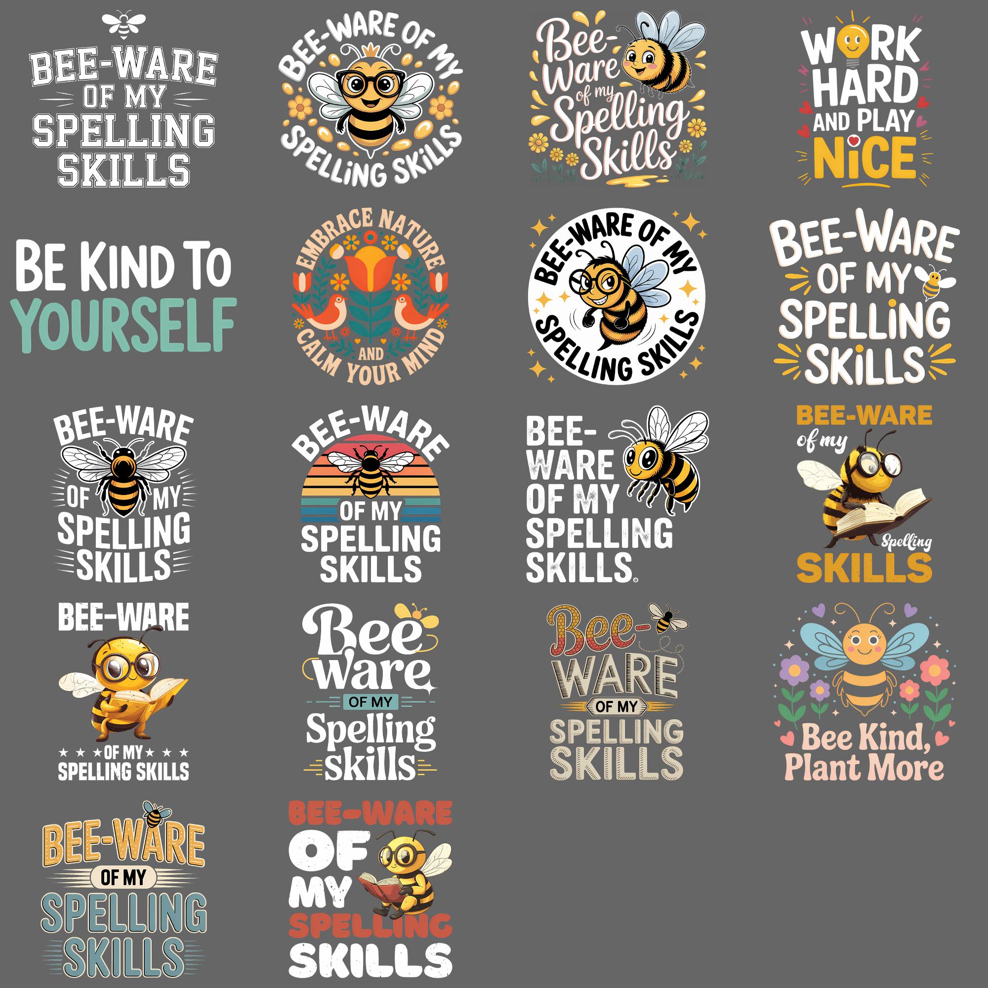 Bee Ware of My Spelling Skills PNG, Funny School Bee Clipart, Cute Hive ...