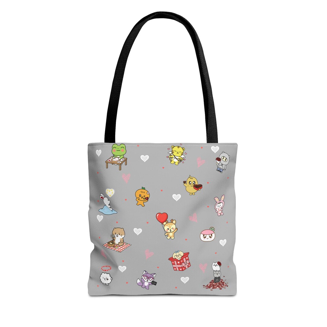 Grey Miniteen Everyday Tote Bag | Cute Pattern Hearts | Fan Made Kpop ...