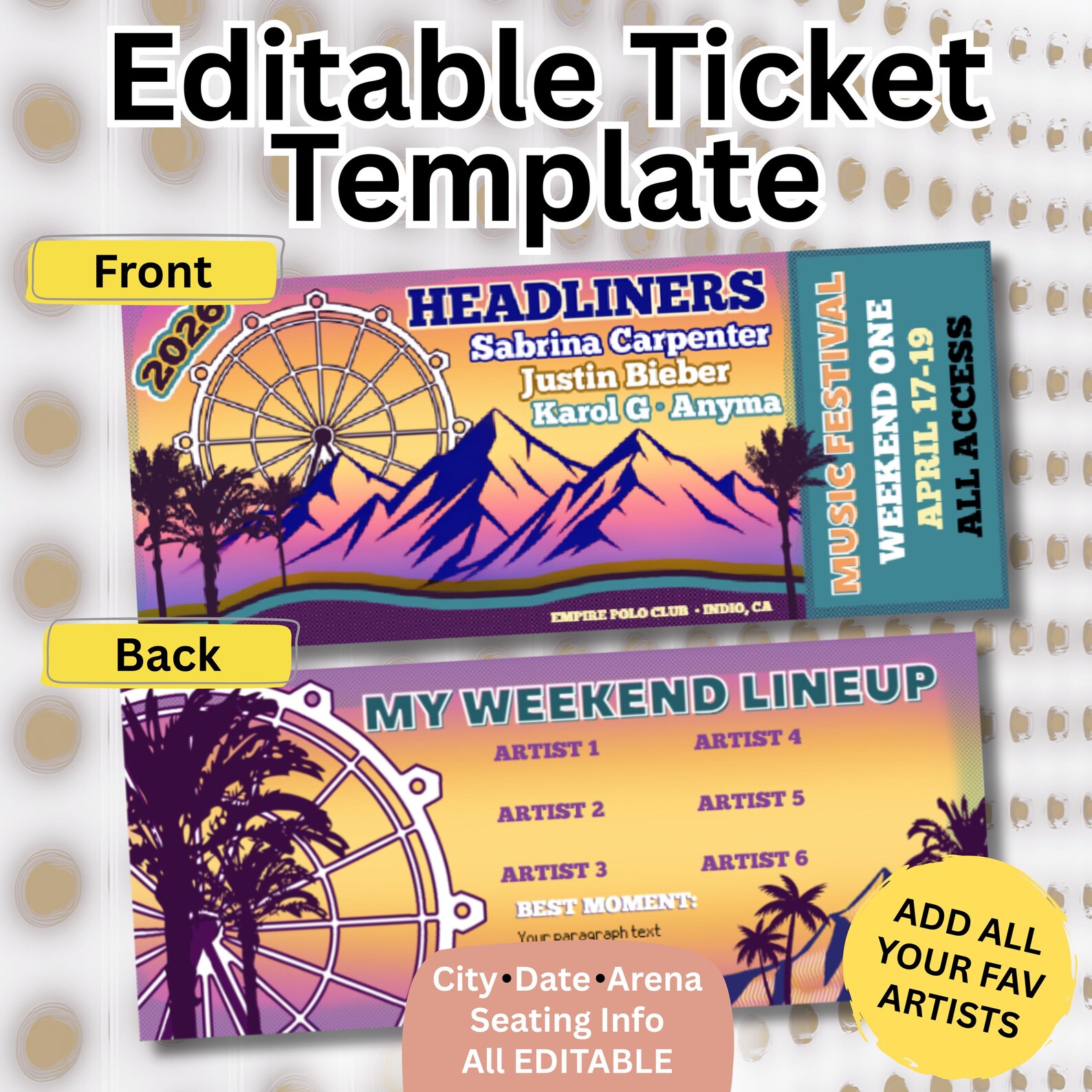 Editable MUSIC FESTIVAL Ticket Template | Summer Concert Pass Download ...