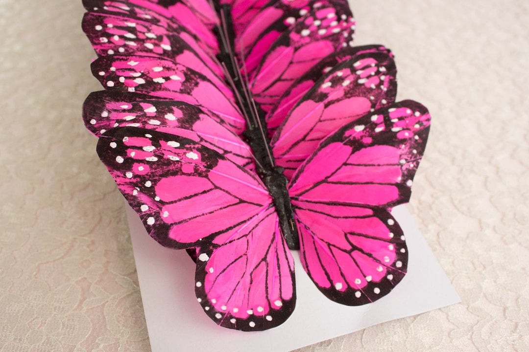 PINK Large Feather Butterflies 12 Monarch Artificial Butterflies 5 Inch ...