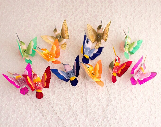12 Flying Rainbow Hummingbirds One Dozen Colorful Assorted Artificial ...