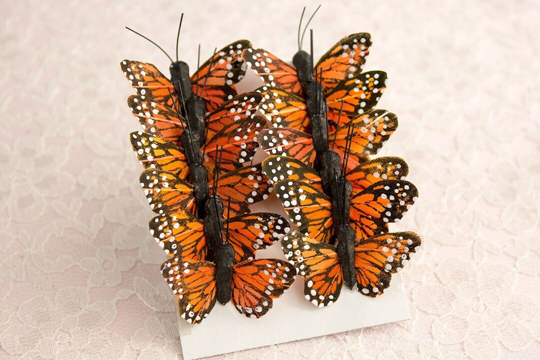 Feather Butterflies 12 Monarch Traditional Orange Bird Feather ...