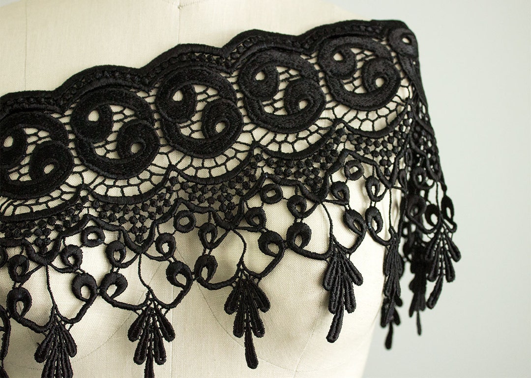 Chloe Large BLACK Elegant Fringe Lace Trim / Bridal / Wedding Dress ...