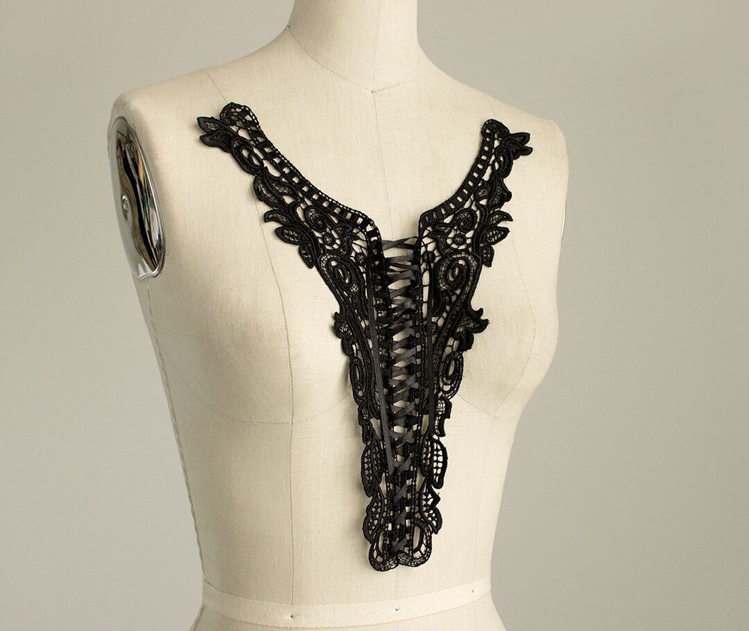Black Lace Corset Style Rayon Applique Floral Lace Satin Ribbon Laces ...