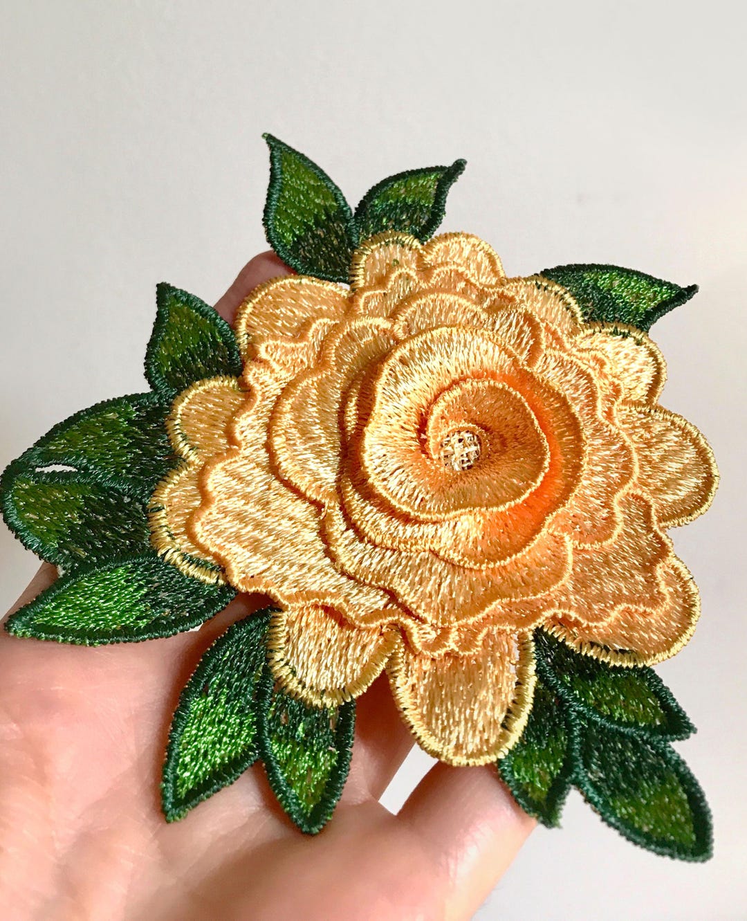 Large Yellow 3D ROSE Patch Appliqué Rosette More Colors Available Sold ...