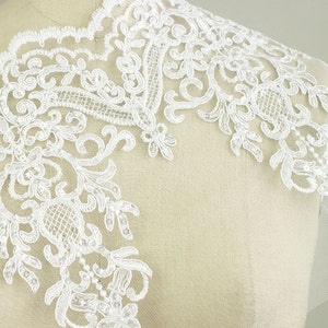 Queen Elizabeth White Embroidered Sequin Beaded Lace Mesh Trim / Bridal ...