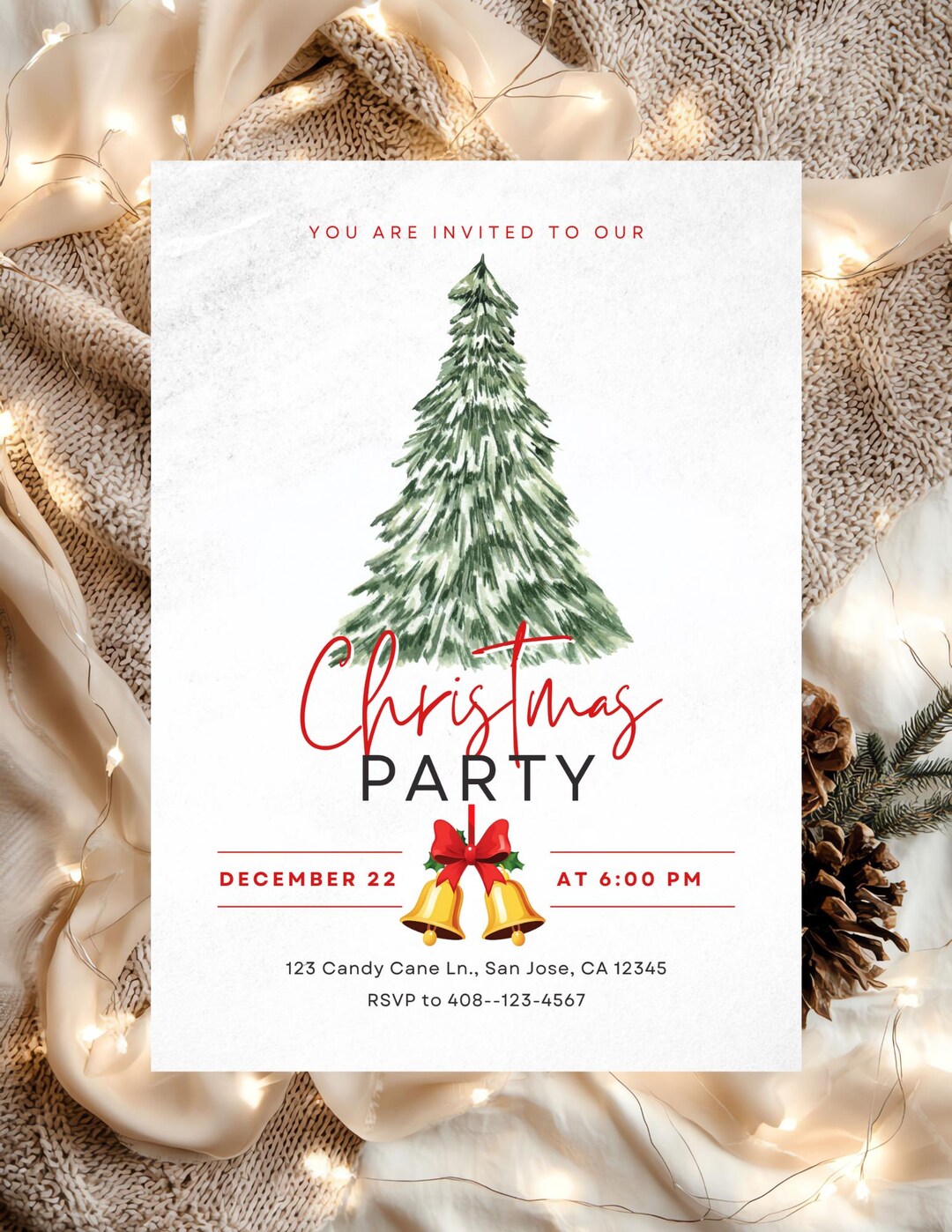 Christmas Tree Party Invitation Template Editable Digital Download - Etsy