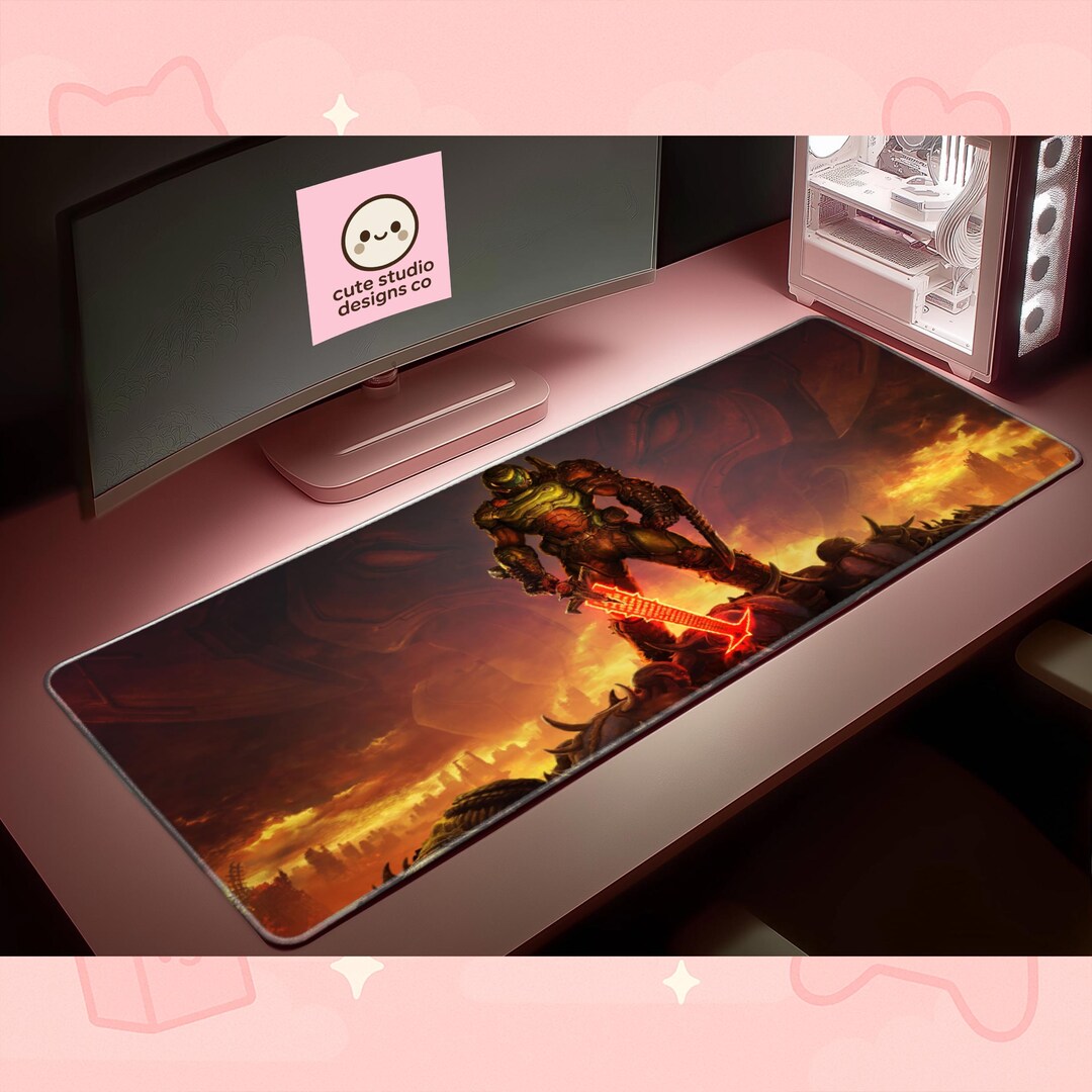 Doom Slayer Inspired Desk Mat Hellfire Art Gaming Mousepad Large ...