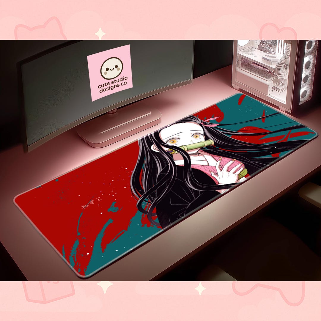 Nezuko Mousepad – Demon Slayer Red & Teal Desk Mat, Anime Gaming Pad ...
