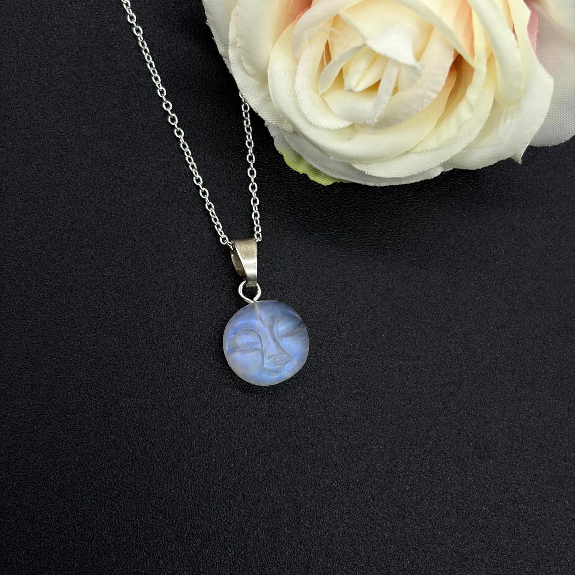 High Flashy Rainbow Moonstone Face Shape Pendant, Hand Carved Moon Face ...