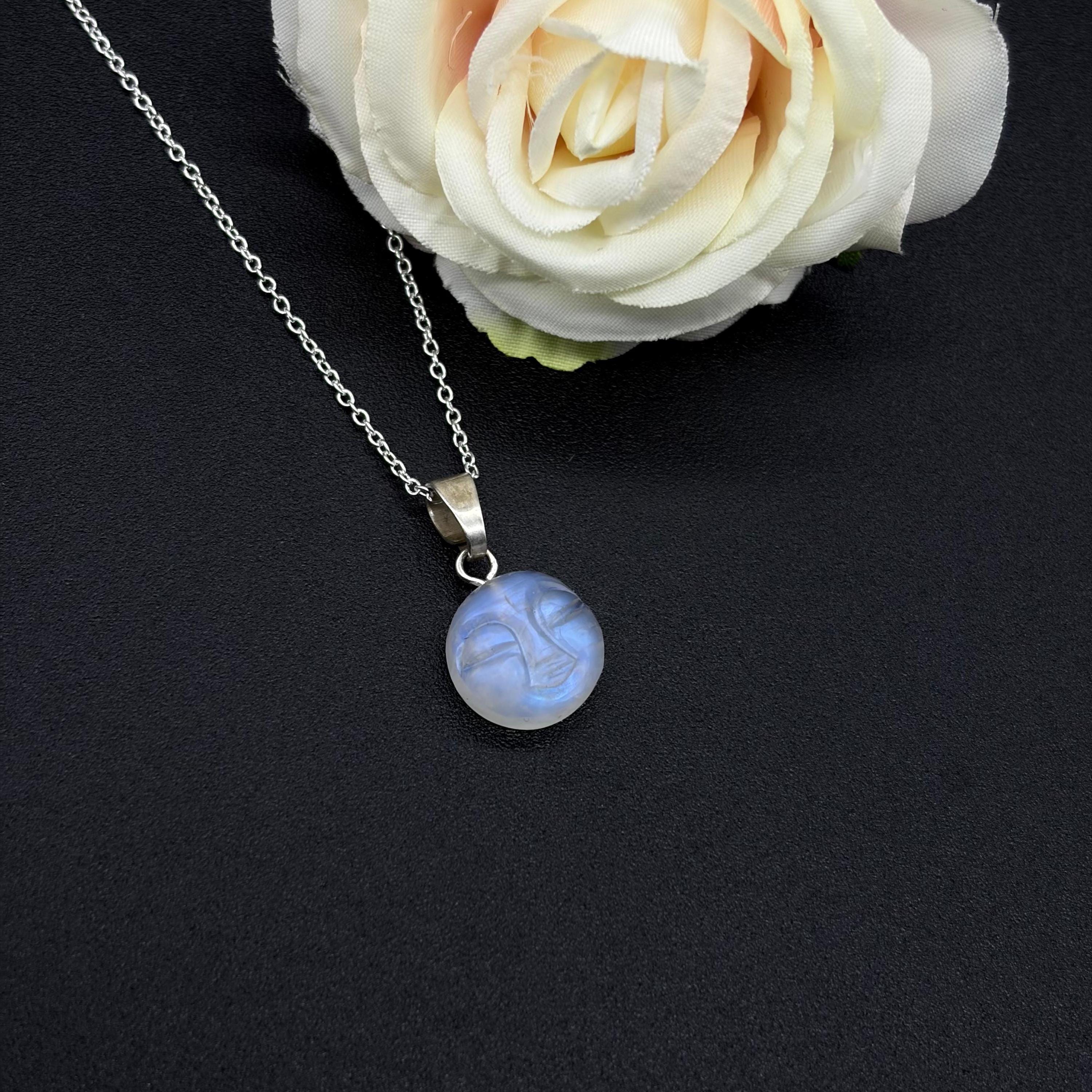 High Flashy Rainbow Moonstone Face Shape Pendant, Hand Carved Moon Face ...