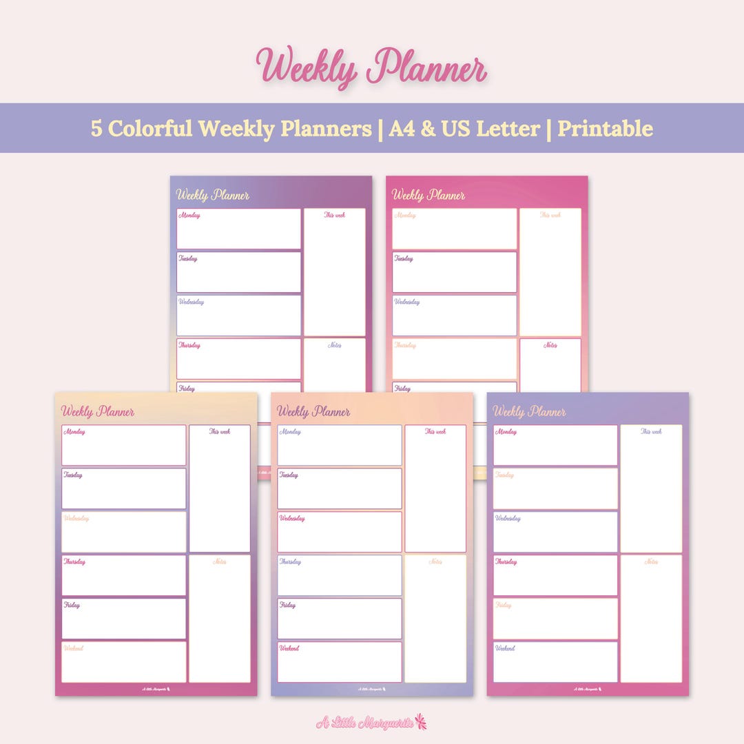 Weekly Planner Colorful Template, Weekly to Do List Printable, A4 ...