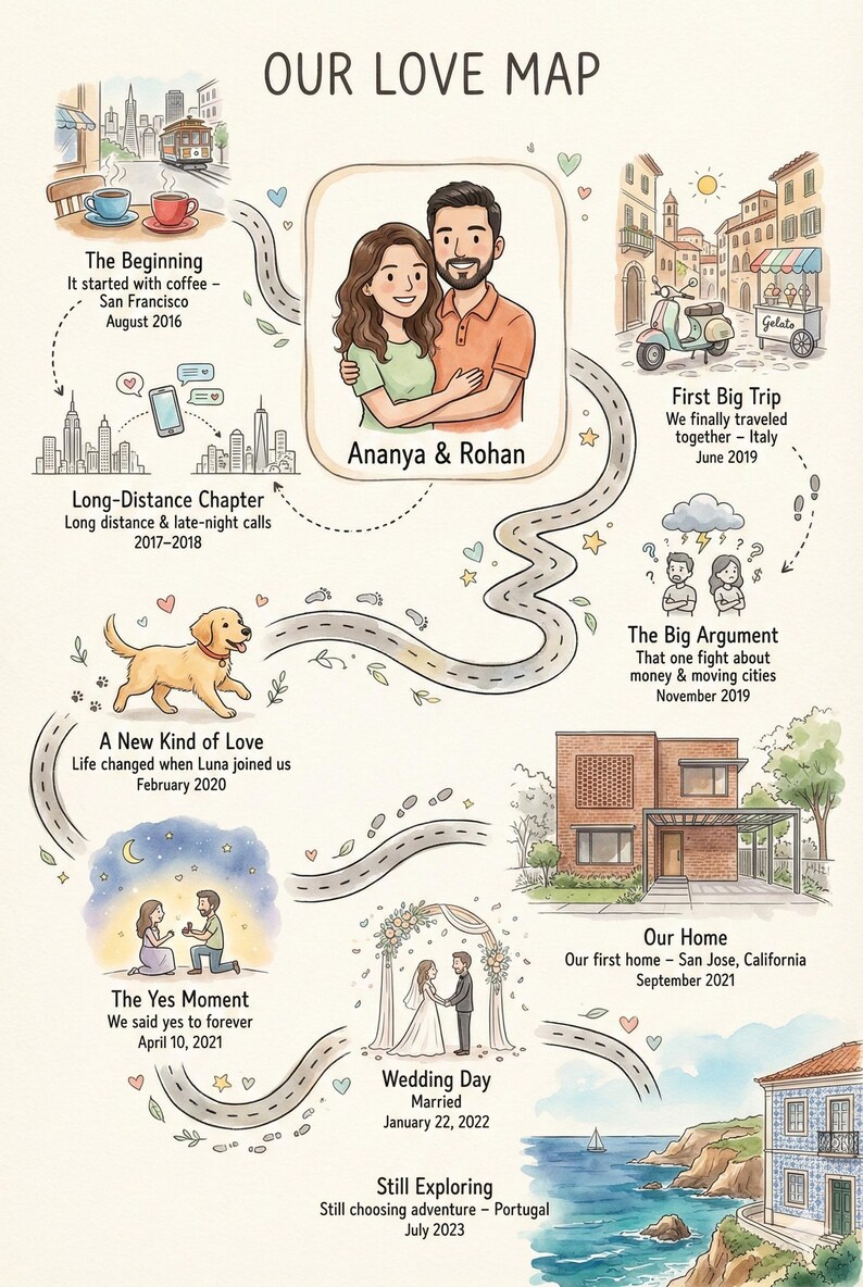 Custom Love Story Map, Personalized Relationship Timeline (digital File ...