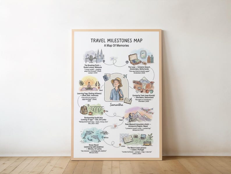 Custom Travel Memory Map, Illustrated Milestones (digital File) - Etsy ...