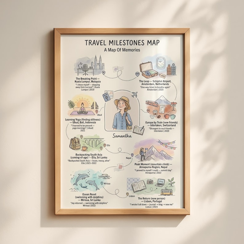 Custom Travel Memory Map, Illustrated Milestones (digital File) - Etsy ...