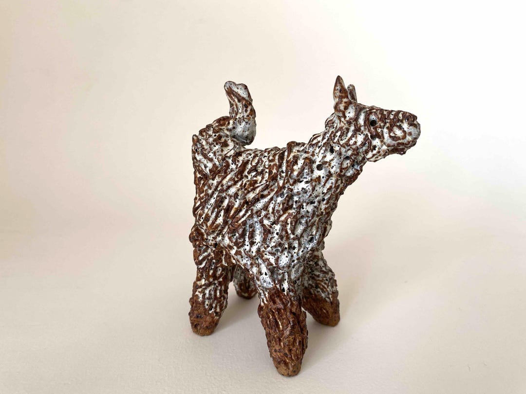 White Ceramic Dog | Animal Figurine | White Cermic Dog With Brown ...