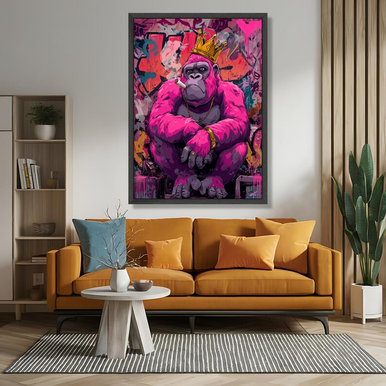 Pink Gorilla King Ape Canvas, Urban Graffiti Pop Art - Etsy