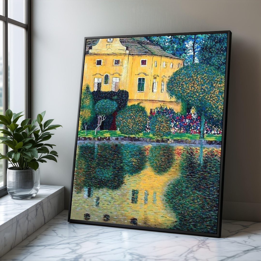 Gustav Klimt Yellow Villa Canvas, Impressionist Garden Scene, River ...