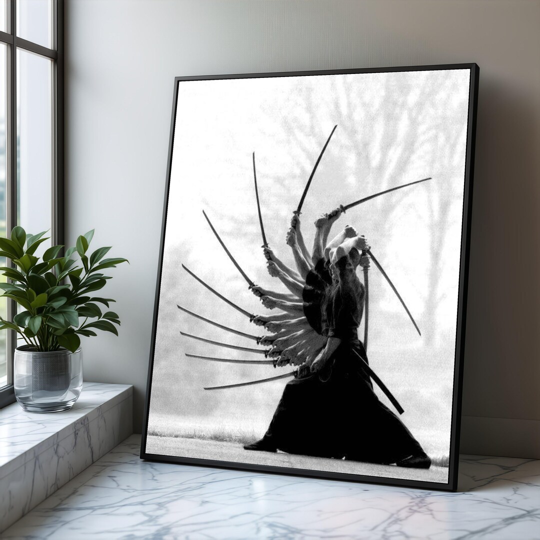 Samurai Sword Kata Canvas, Japanese Warrior Art, Action Movement, Home ...