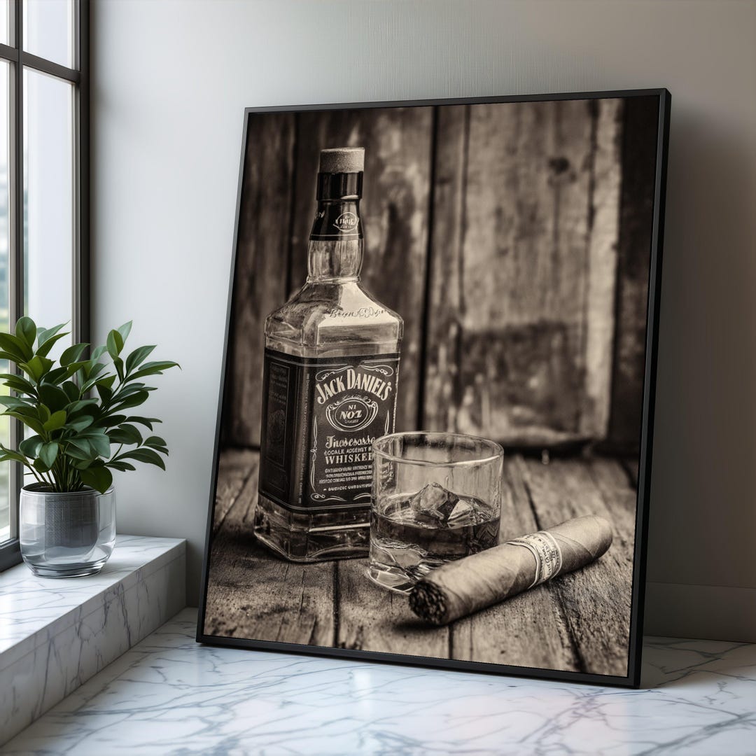 Whiskey and Cigar Still Life Canvas Print, Rustic Bar Decor - Etsy