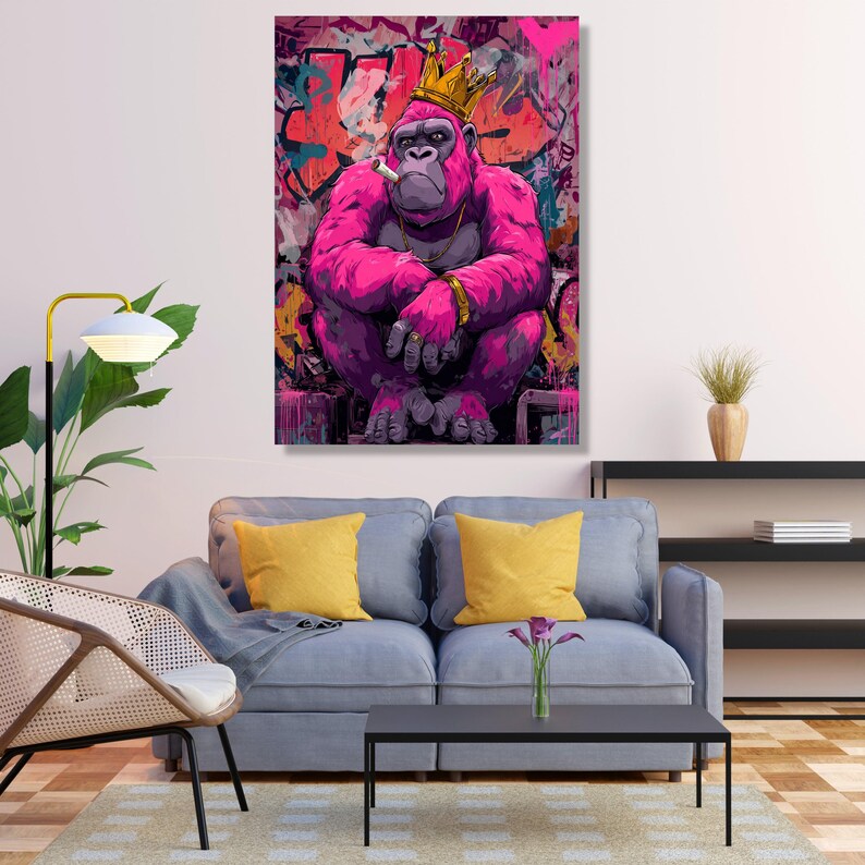 Pink Gorilla King Ape Canvas, Urban Graffiti Pop Art - Etsy