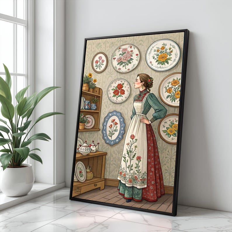 Victorian Woman Floral Dress Canvas, Antique Style Wall Art - Etsy