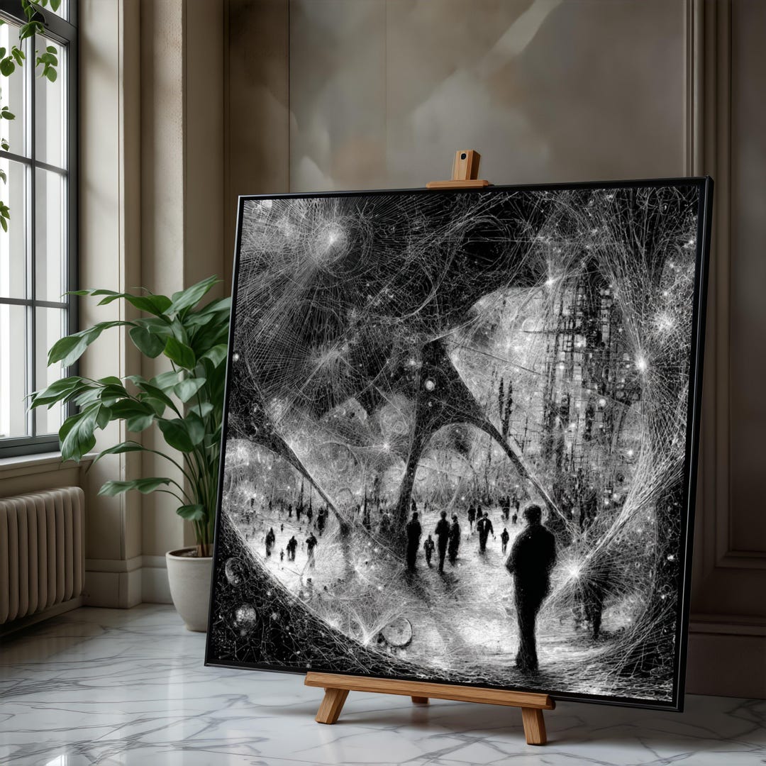 Surreal Nightscape Canvas, Abstract Black and White Cityscape Wall Art ...