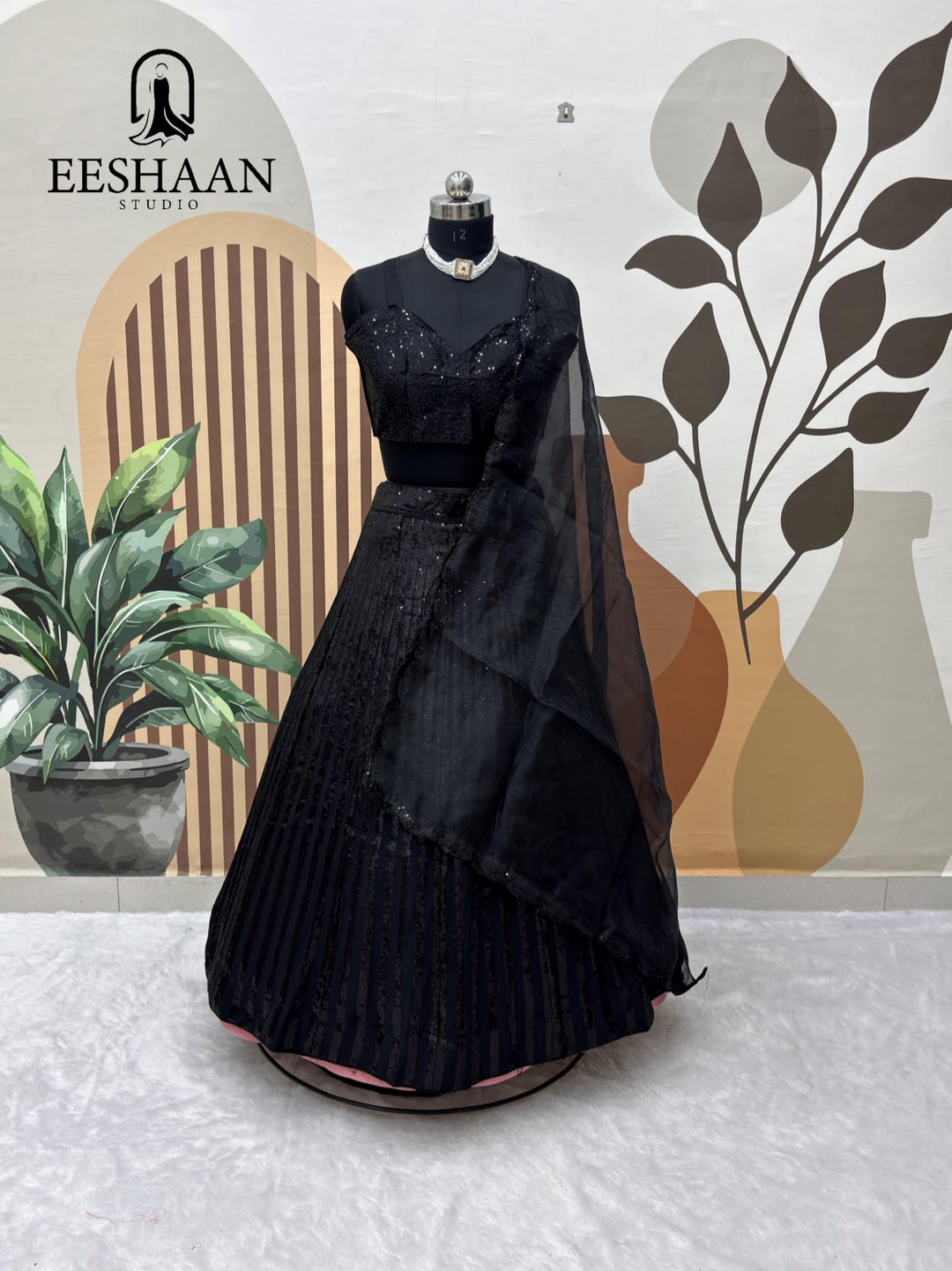 Black Georgette Sequin Lehenga Choli: Flowy Indian Party Wear ...