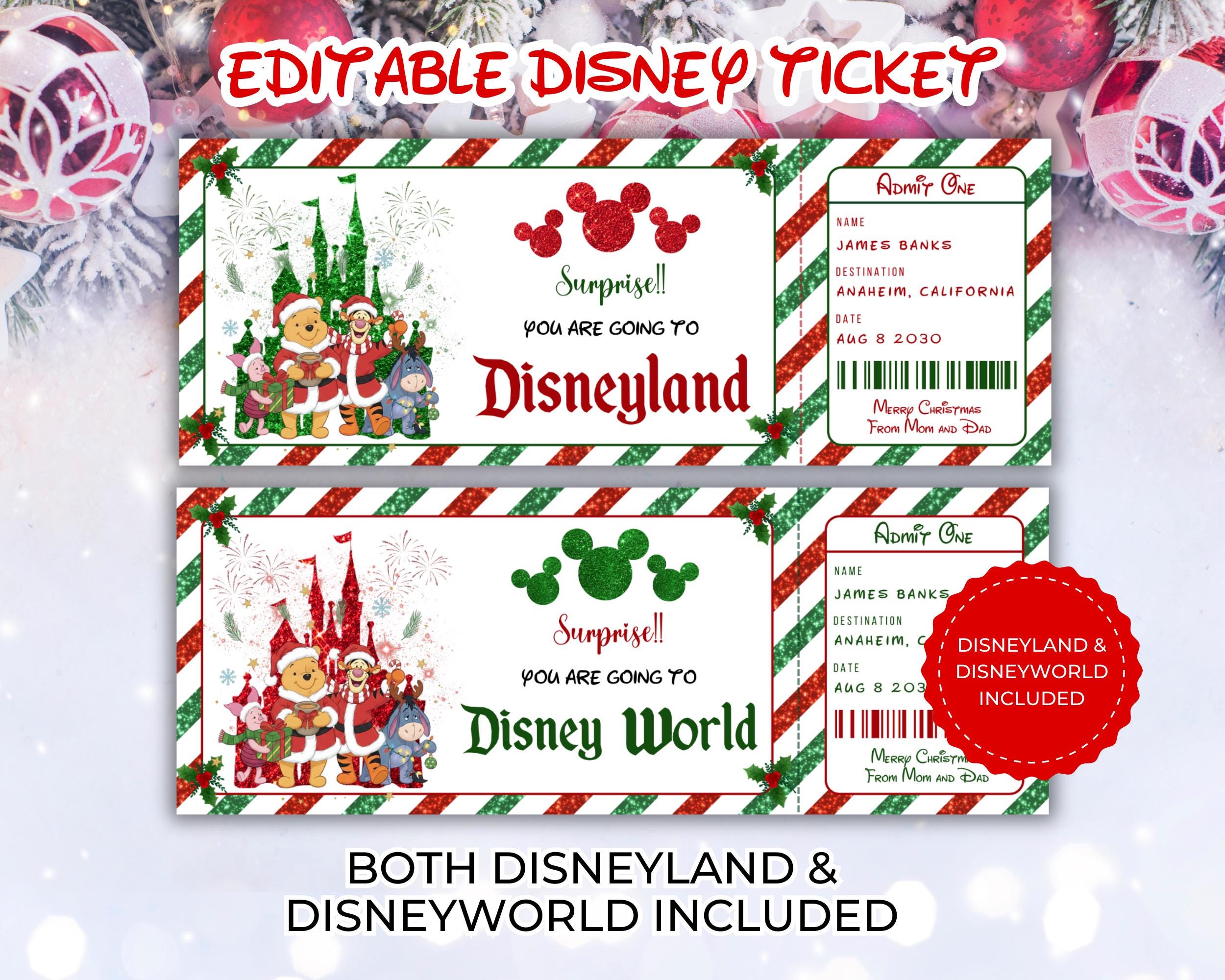 Editable Christmas Disneyland Ticket, Pooh Disneyworld Ticket, Surprise ...
