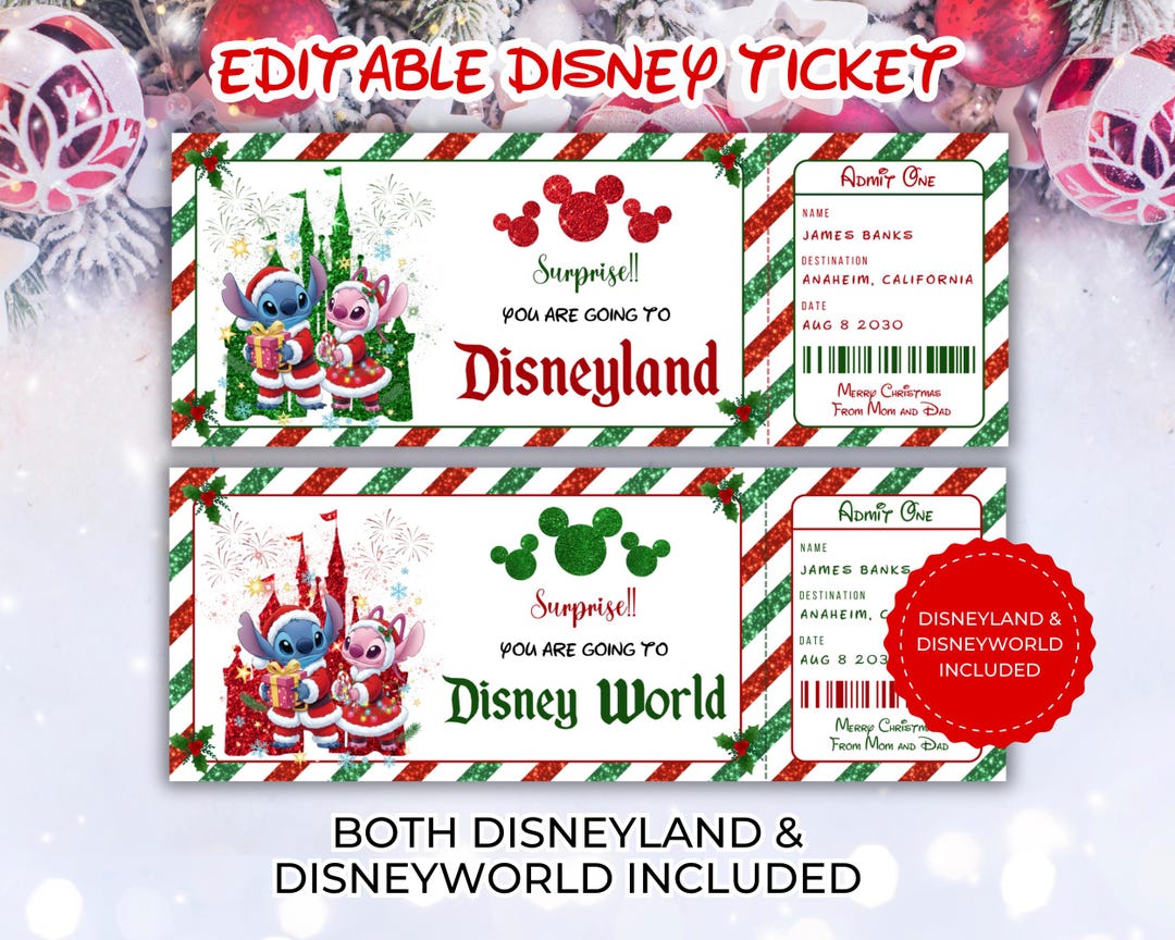 Editable Christmas Disneyland Ticket, Stitch Disneyworld Ticket ...