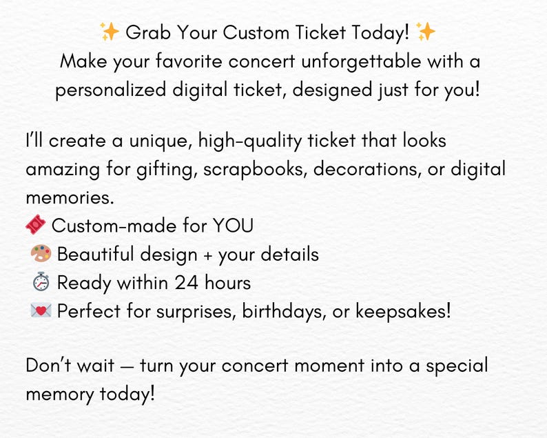 Custom Concert Tickets, Printable Ticket, Digital Custom Personalized ...
