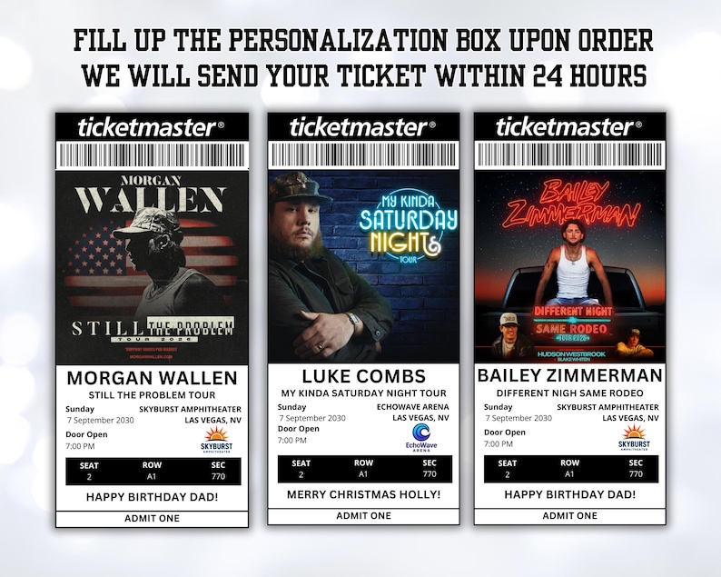 Custom Concert Tickets, Printable Ticket, Digital Custom Personalized ...