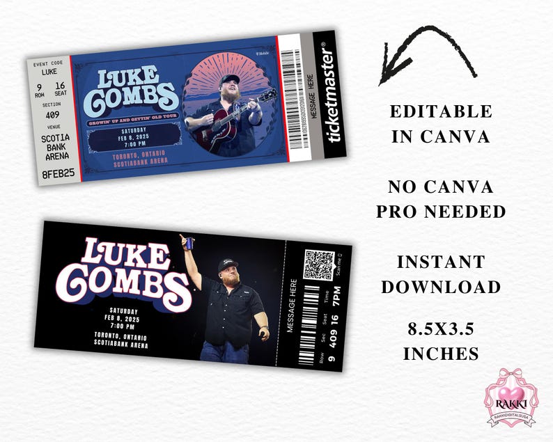 Editable Luke Combs Tour Ticket, Tour Ticket, Luke Combs Tour, Editable ...