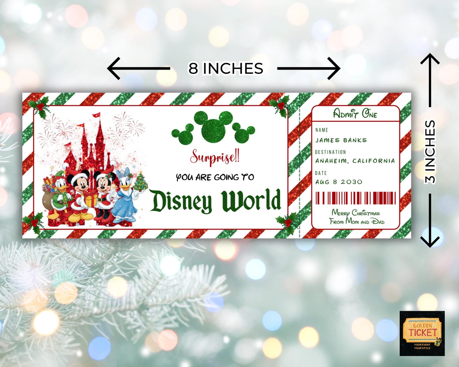 Editable Christmas Disneyland Ticket, Disneyworld Ticket, Surprise ...