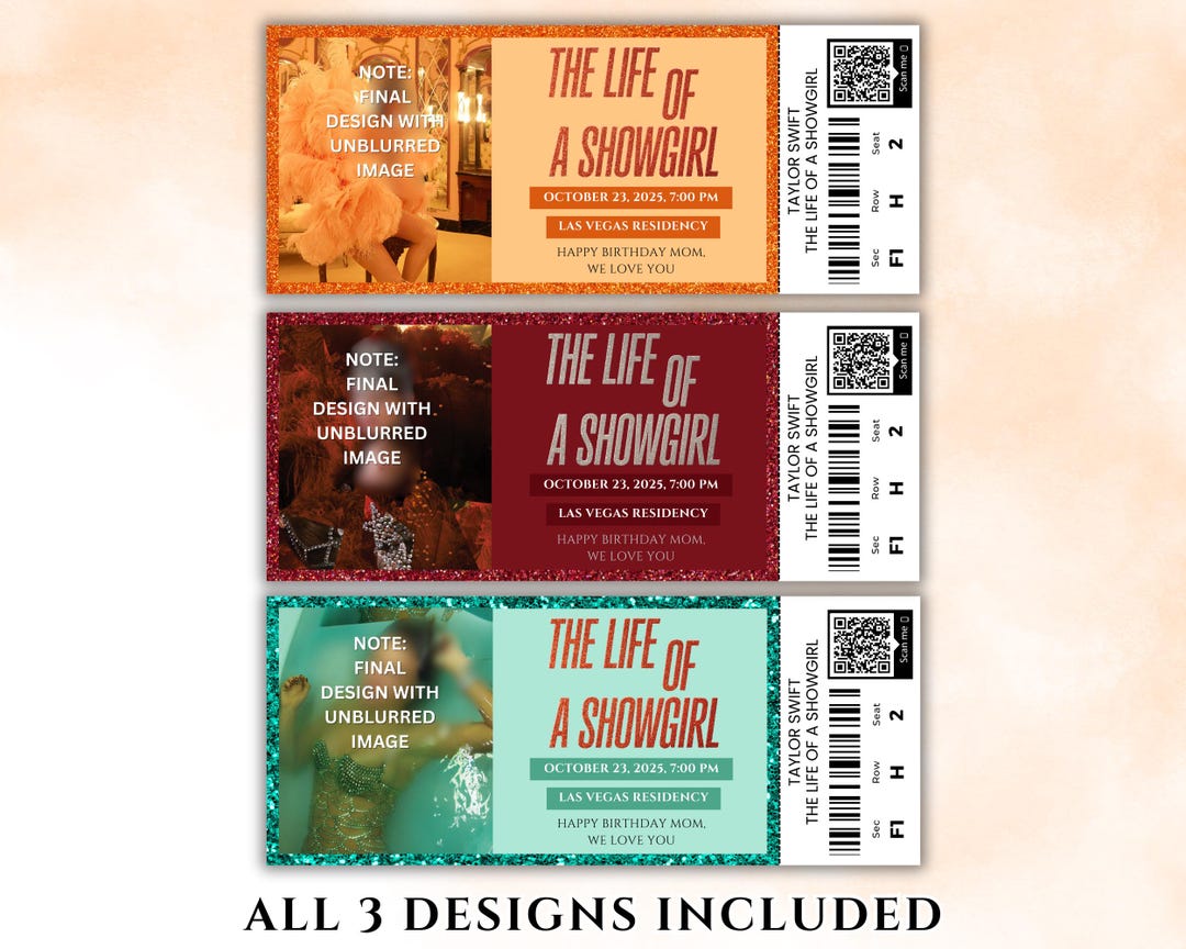 Editable Showgirl Ticket, Showgirl Concert Ticket, Editable Ticket Gift ...