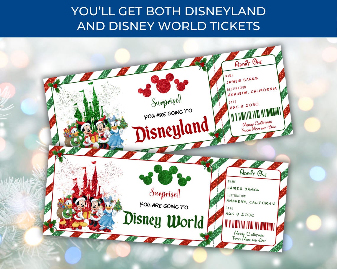Editable Christmas Disneyland Ticket, Disneyworld Ticket, Surprise ...