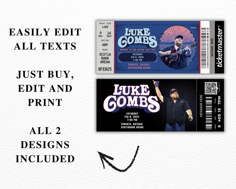 Editable Luke Combs Tour Ticket, Tour Ticket, Luke Combs Tour, Editable ...