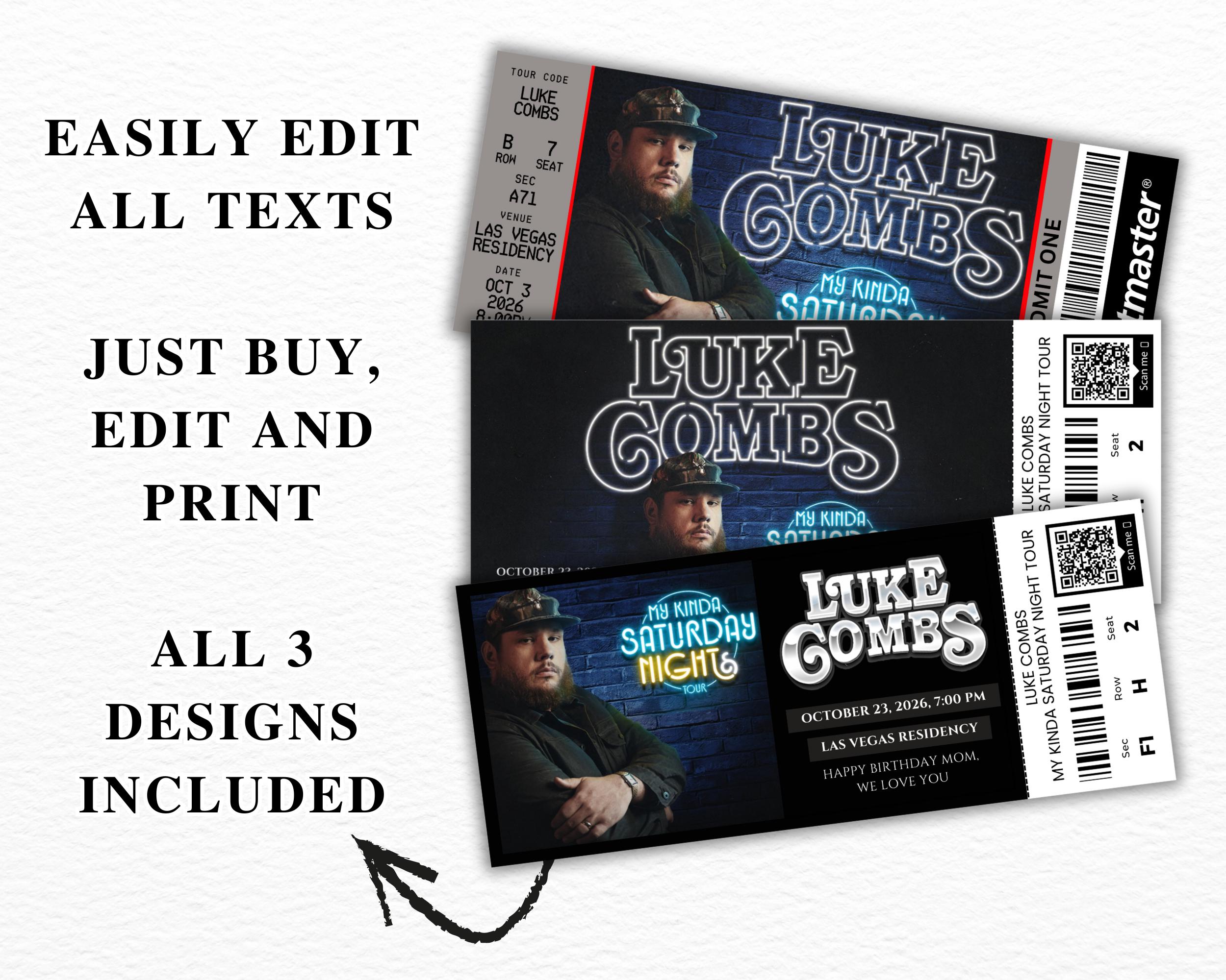 Editable Luke Combs Tour Ticket, Tour Ticket, Luke Combs My Kinda ...