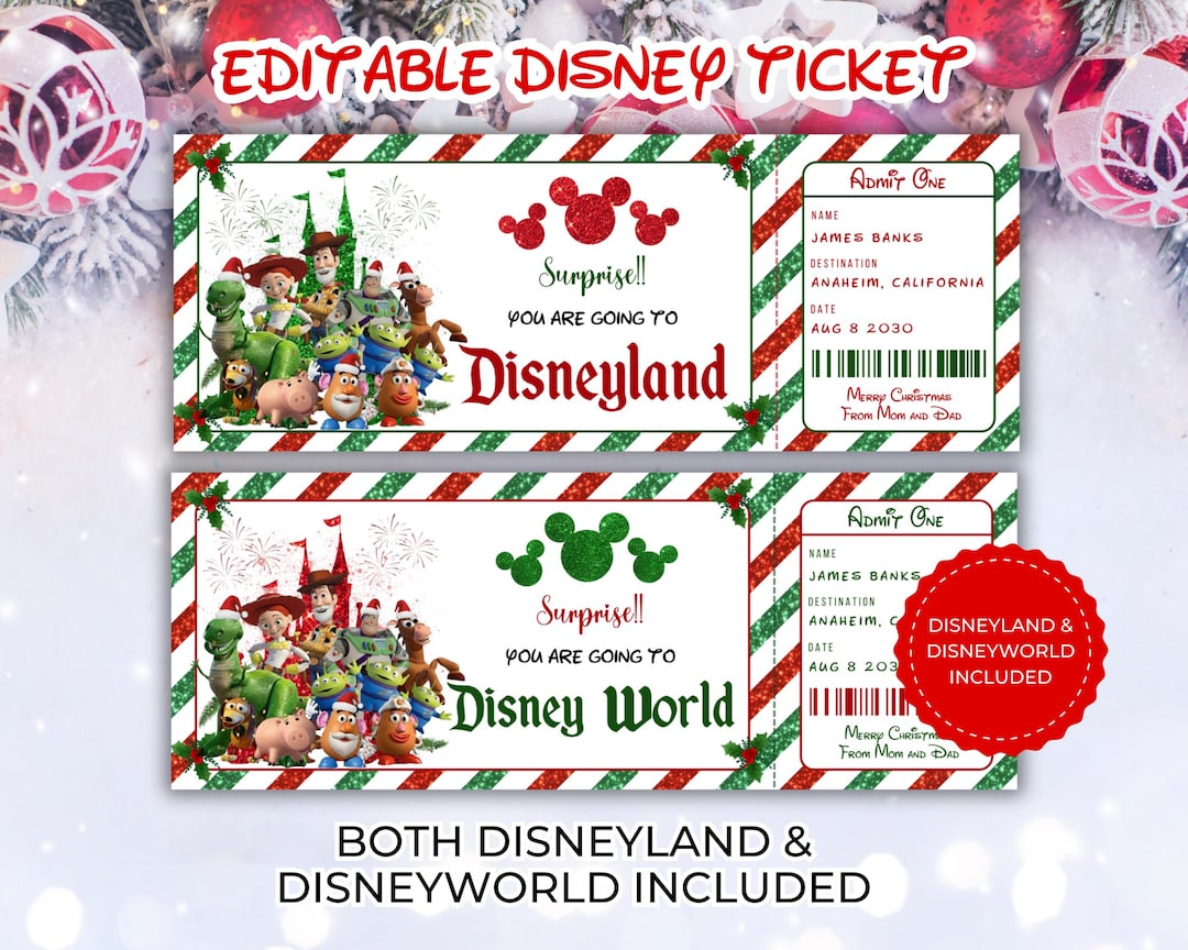 Editable Christmas Disneyland Ticket, Toy Story Disneyworld Ticket ...