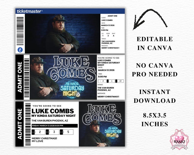 Editable Luke Combs Tour Ticket, Tour Ticket, Luke Combs My Kinda ...