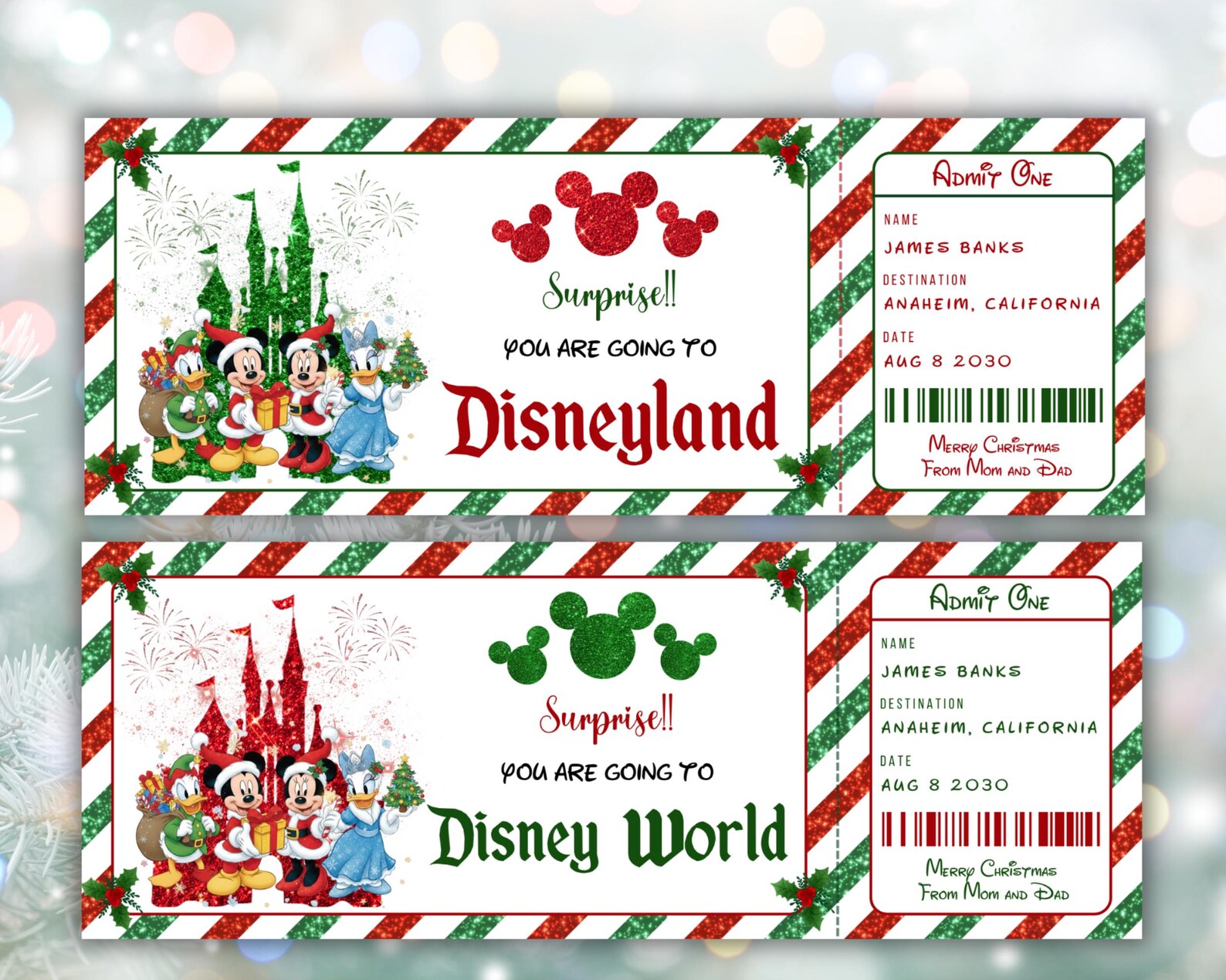 Editable Christmas Disneyland Ticket, Disneyworld Ticket, Surprise ...