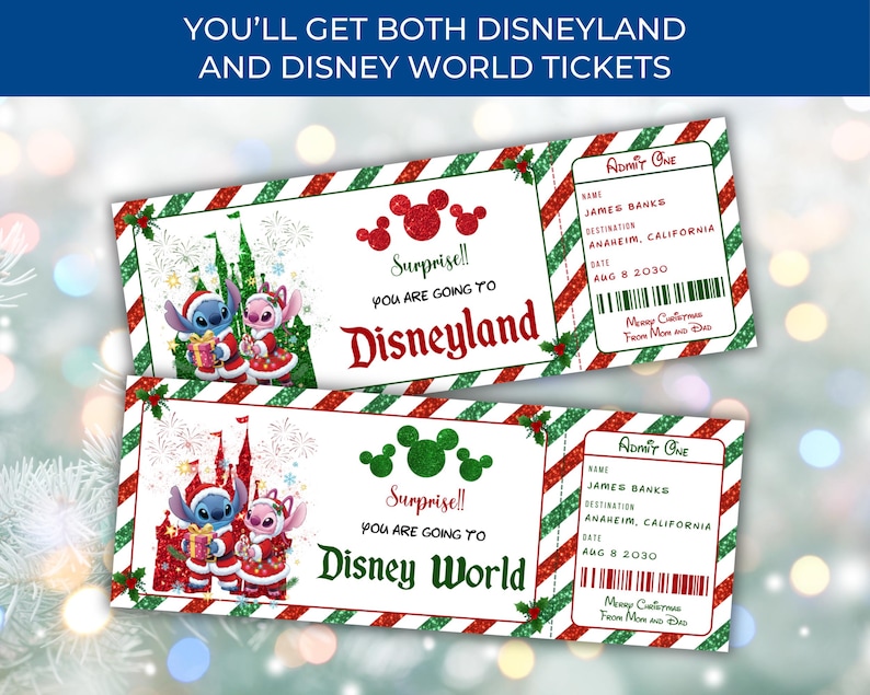 Editable Christmas Disneyland Ticket, Stitch Disneyworld Ticket ...